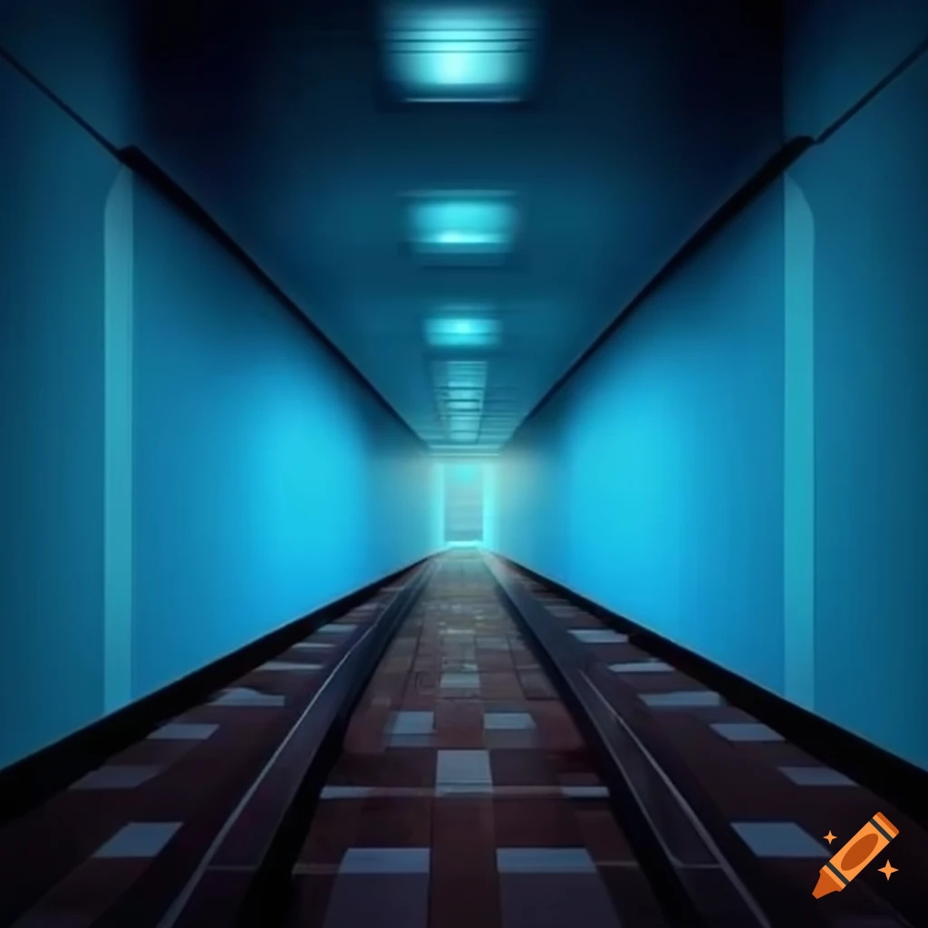 One point perspective of a building corridor on Craiyon