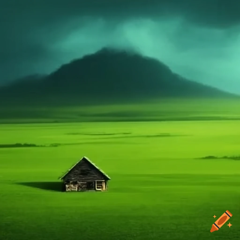 Lonely house in a grassy field with an unsettling yet inviting ...