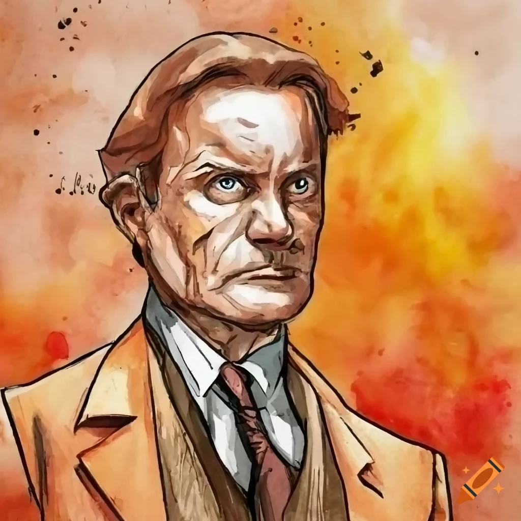 Classic comic illustration of a detective investigating in an orange ...