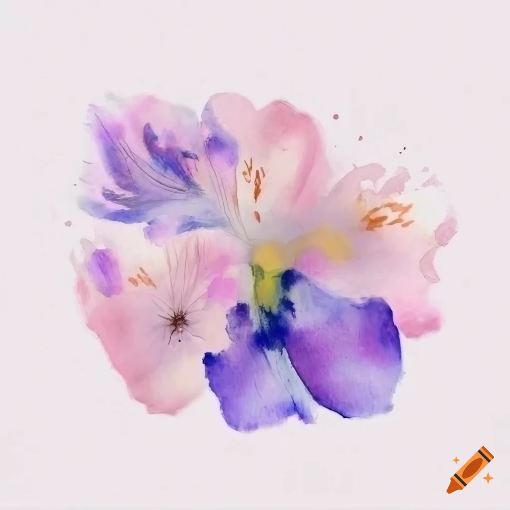 Pale flowers in rorschach ink blot style on plain white background on ...