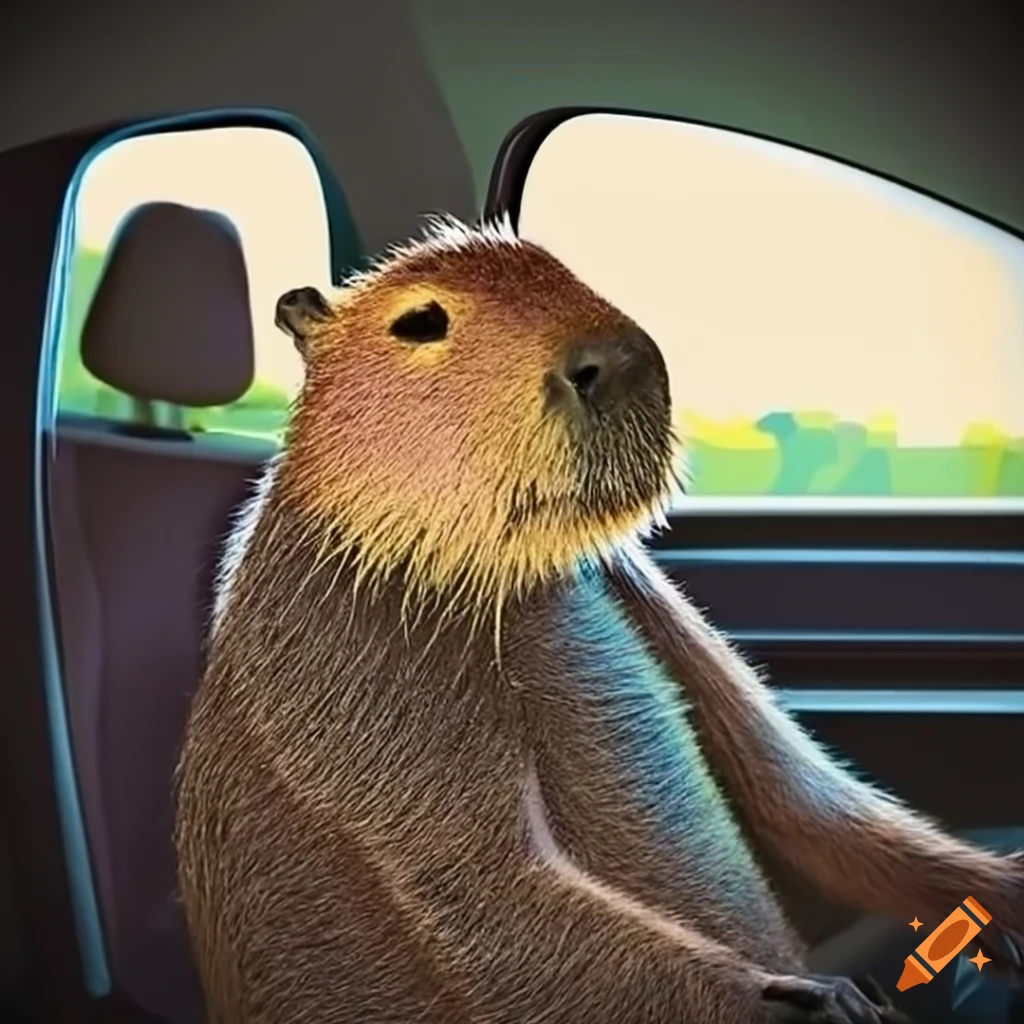 Capybara in a car on Craiyon