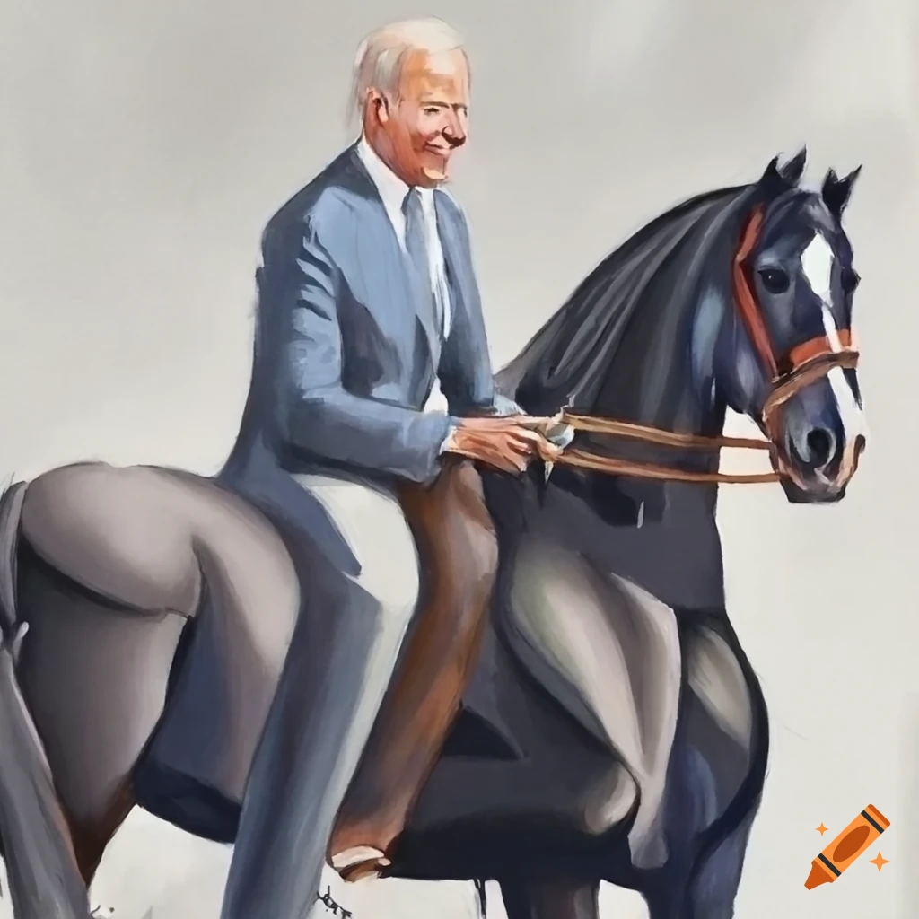 Pencil drawing of joe biden riding a horse on Craiyon