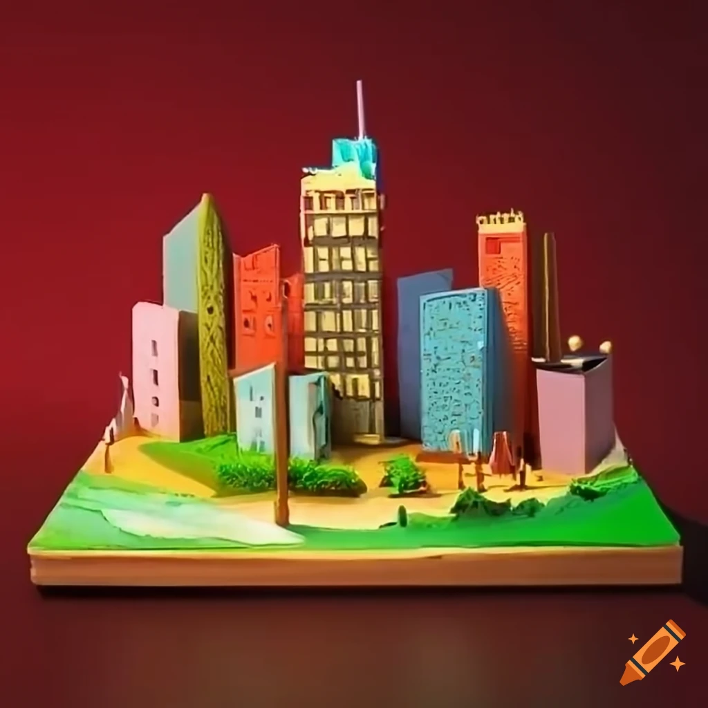 City diorama crafted by a child on Craiyon