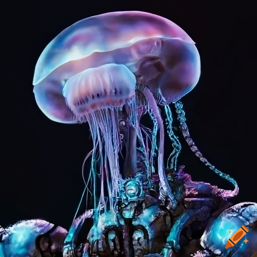 High definition mech with intricate layering on a black background on Craiyon