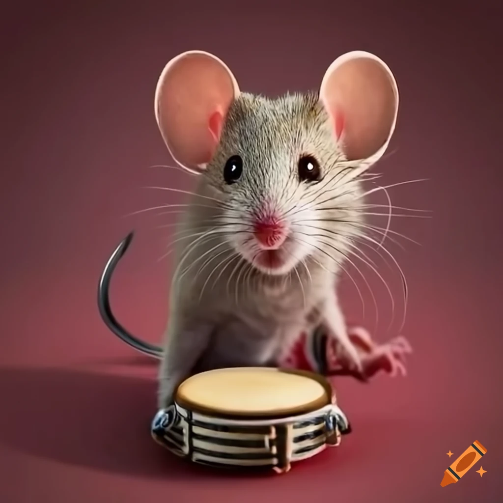 Cute mouse playing the tambourine on Craiyon