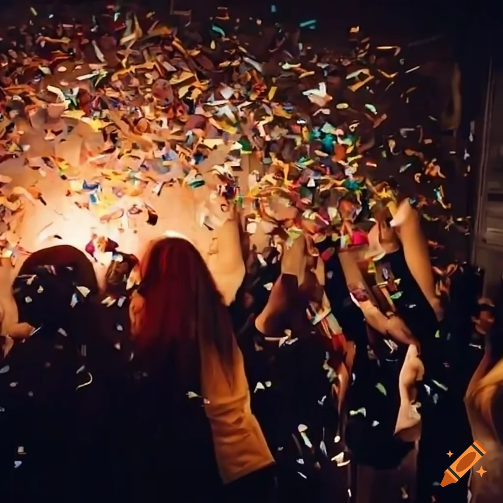 Energetic studio audience cheering and throwing confetti during a game ...