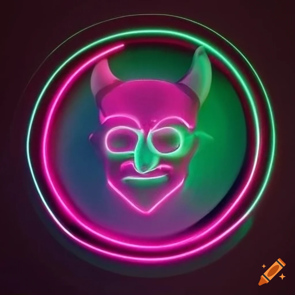 Max ernst neon magenta devil in green neon circle on black background ...