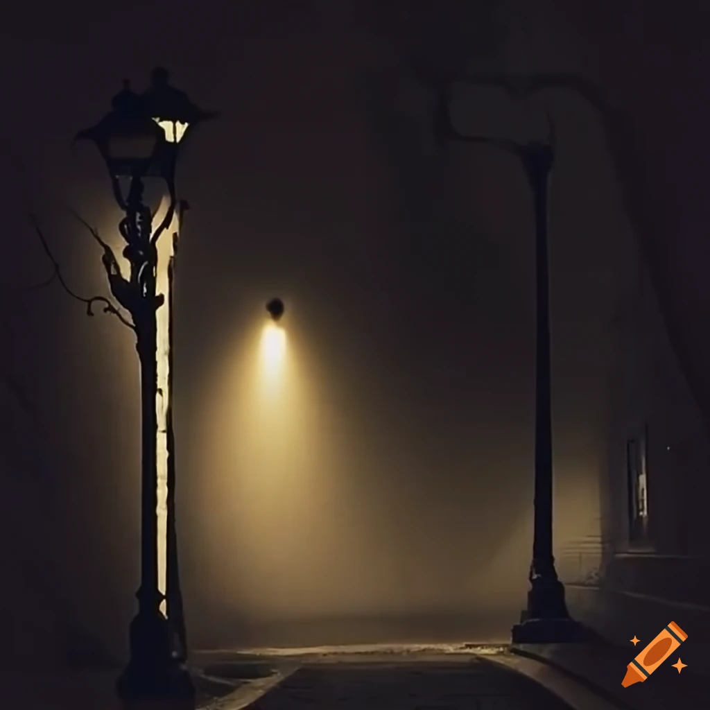 Spooky street lamp at night on Craiyon