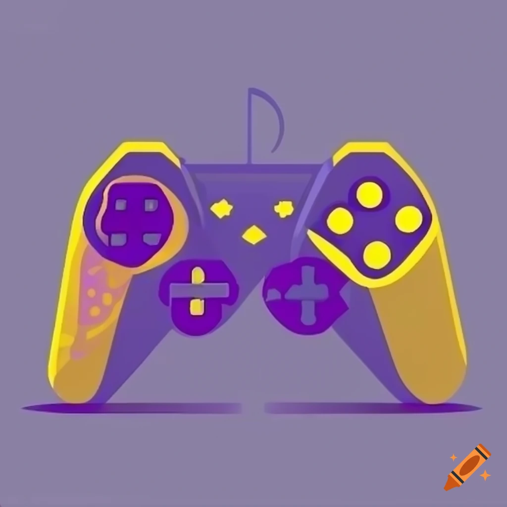 Purple video game controller icon in yellow lines on Craiyon