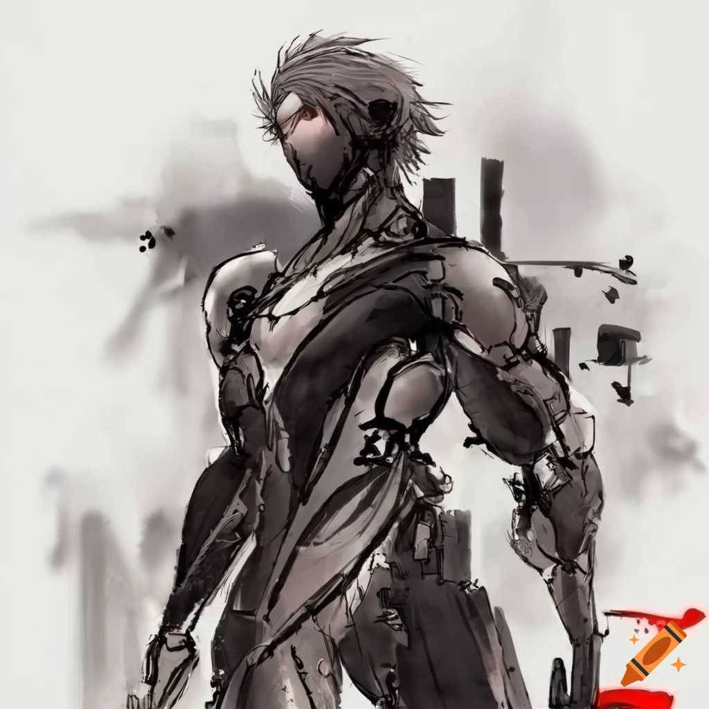 Metal gear rising raiden depicted in ancient chinese ink wash painting ...