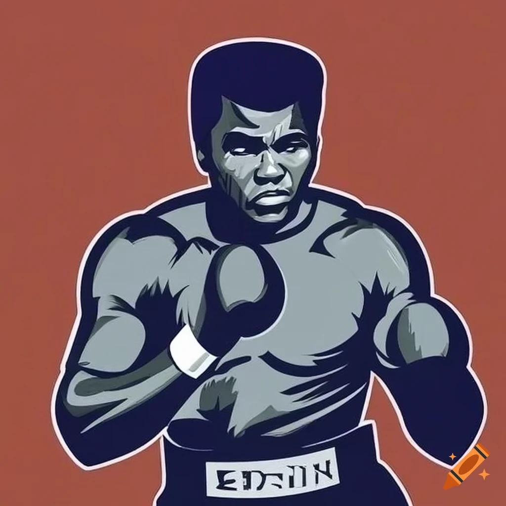 Intense boxing match featuring muhammad ali in woodcutting art style on ...