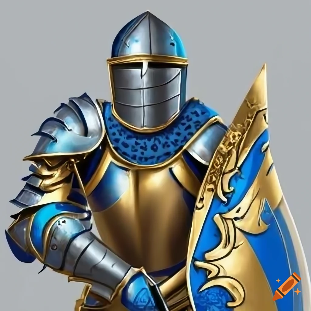 Mighty Blue Knight in shiny armor on white background on Craiyon