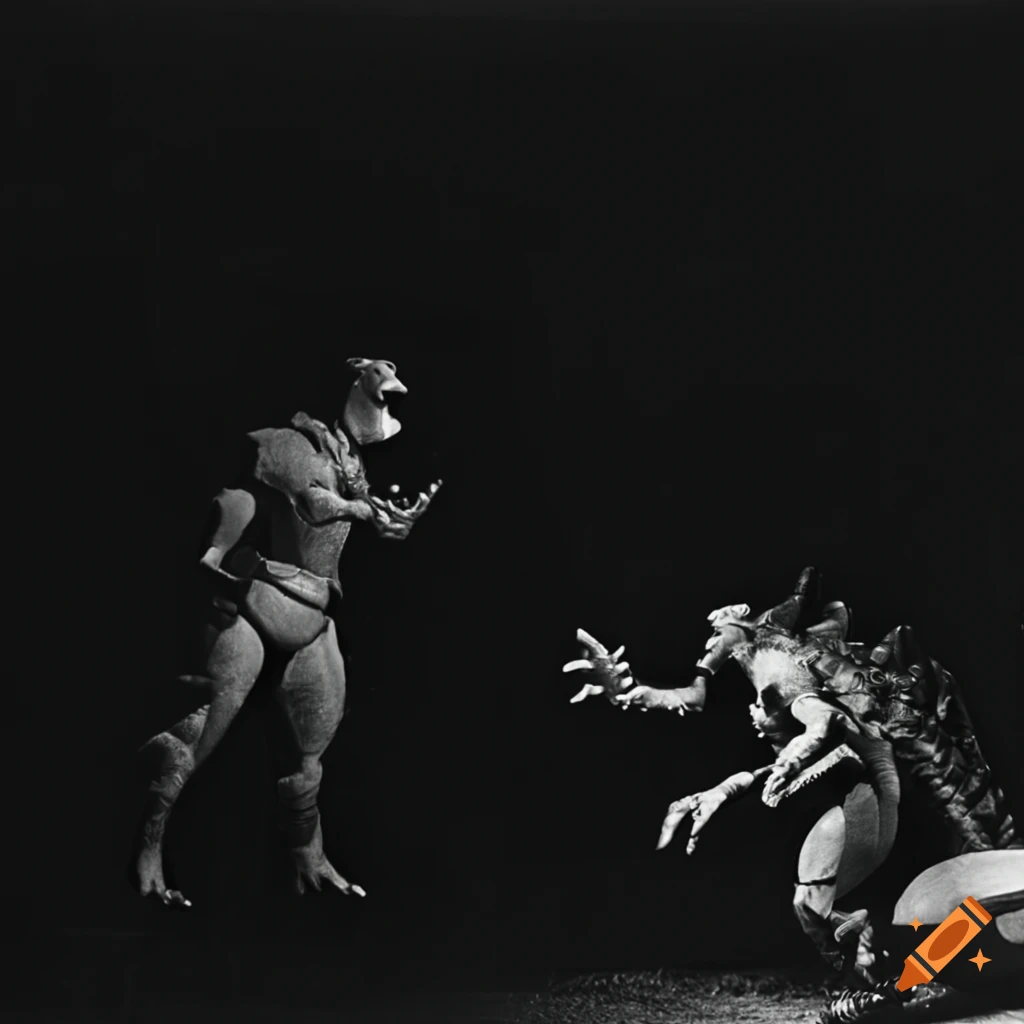 Vintage batman vs godzilla artwork from the 1960s on Craiyon