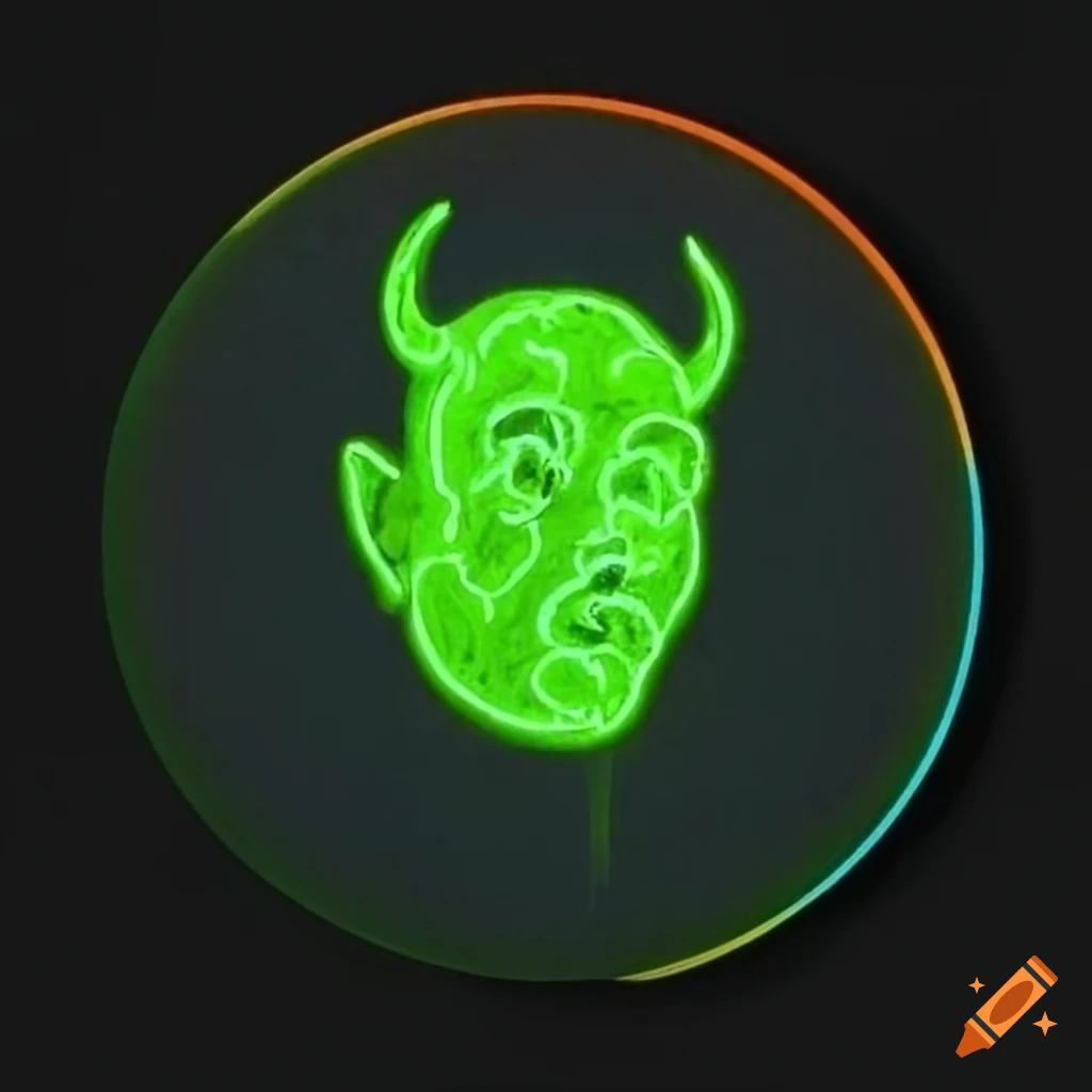 Neon yellow devil in green circle on black background by max ernst on ...