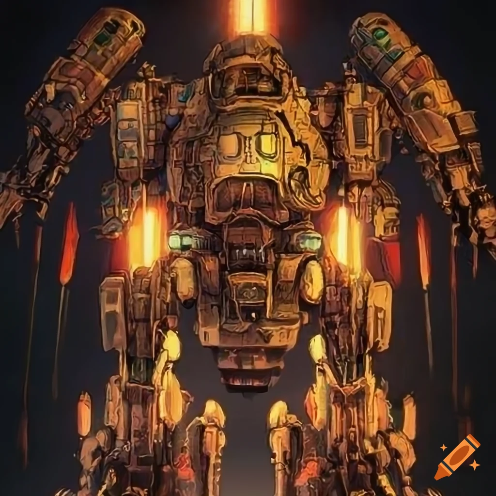 Cell shaded styled mech on black background on Craiyon