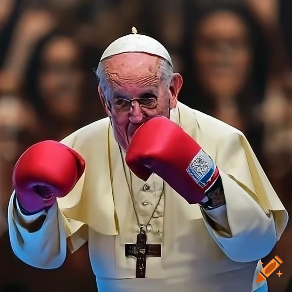 Pope francis boxing with joe biden in a satirical artwork on Craiyon