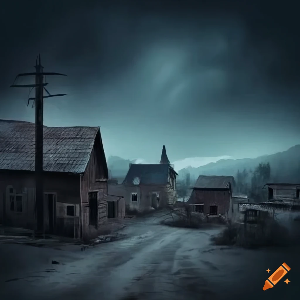Country landscape with a small western town under a dark atmosphere on ...