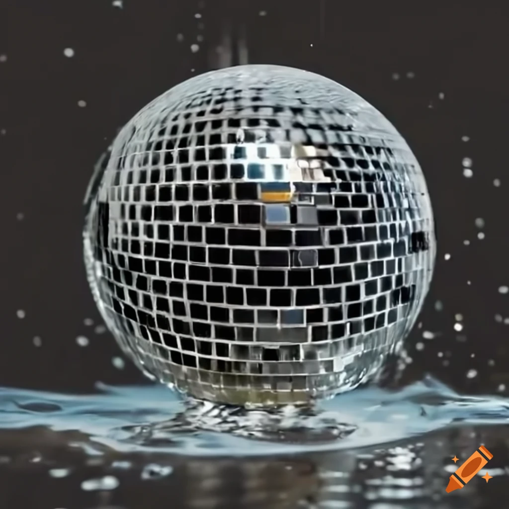Liquid disco ball dripping into a puddle on Craiyon
