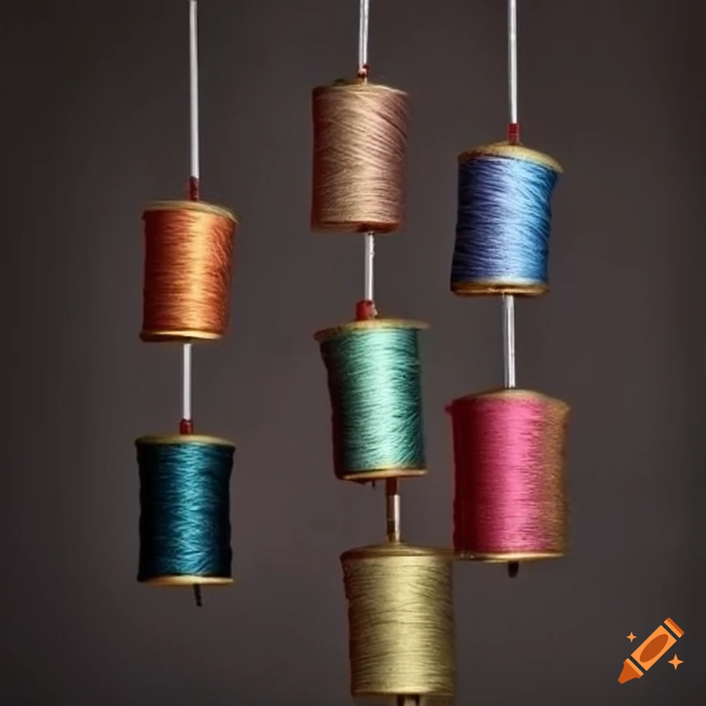28 colorful spools of thread suspended in the air on Craiyon