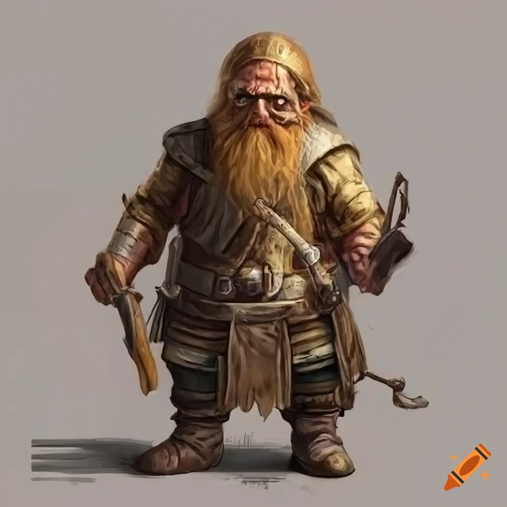 Dwarf archaeologist with long beard wearing a Norman helmet and ...