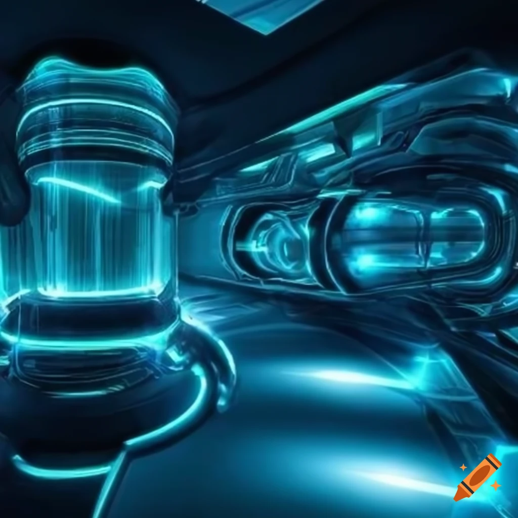 Futuristic containment unit with intricate plasma energy patterns in ...