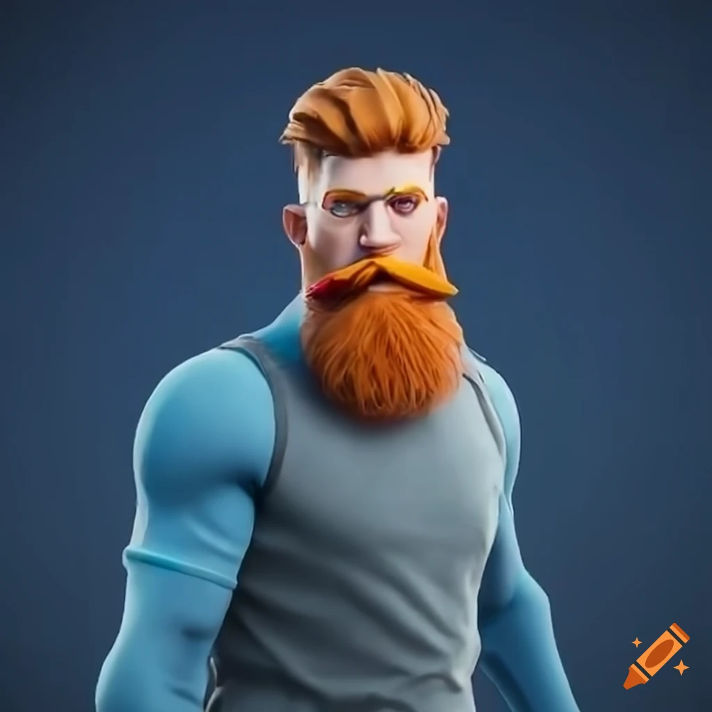 Ginger man with large beard celebrating victory in fortnite on Craiyon