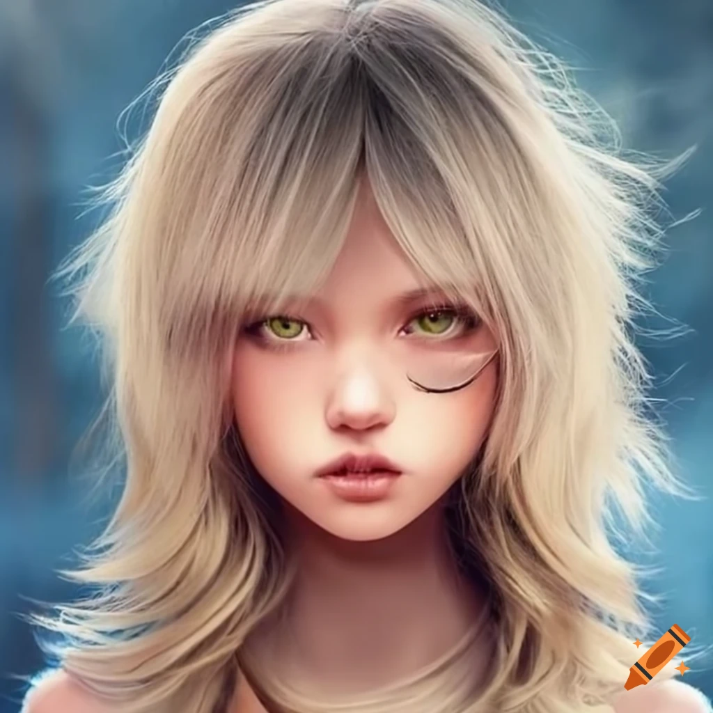Blonde girl with wolf cut hairstyle on Craiyon