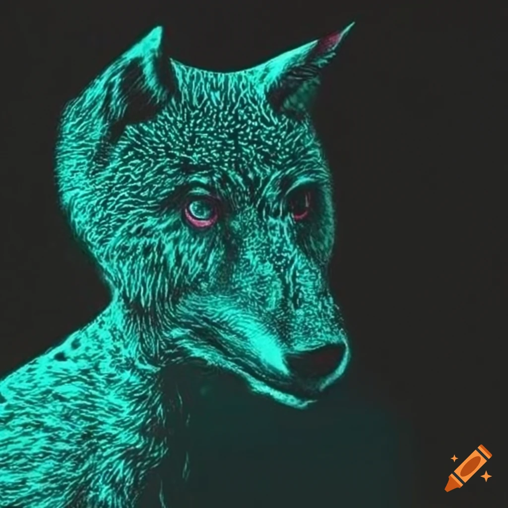 Magenta wolf inside green neon triangle on black background by max ...