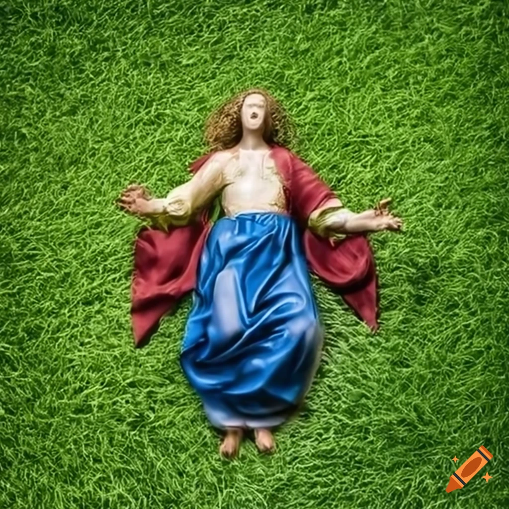 Holy figure floating over artificial grass on Craiyon