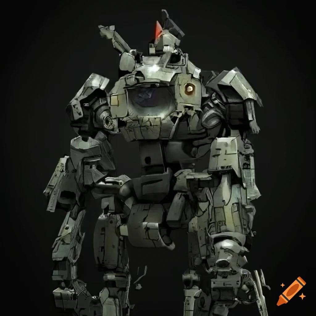 Cel-shaded mech art with high definition on a black background on Craiyon