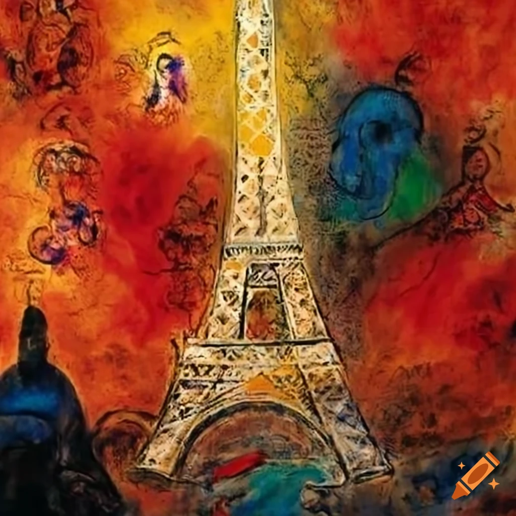 Eiffel tower in chagall painting style on Craiyon