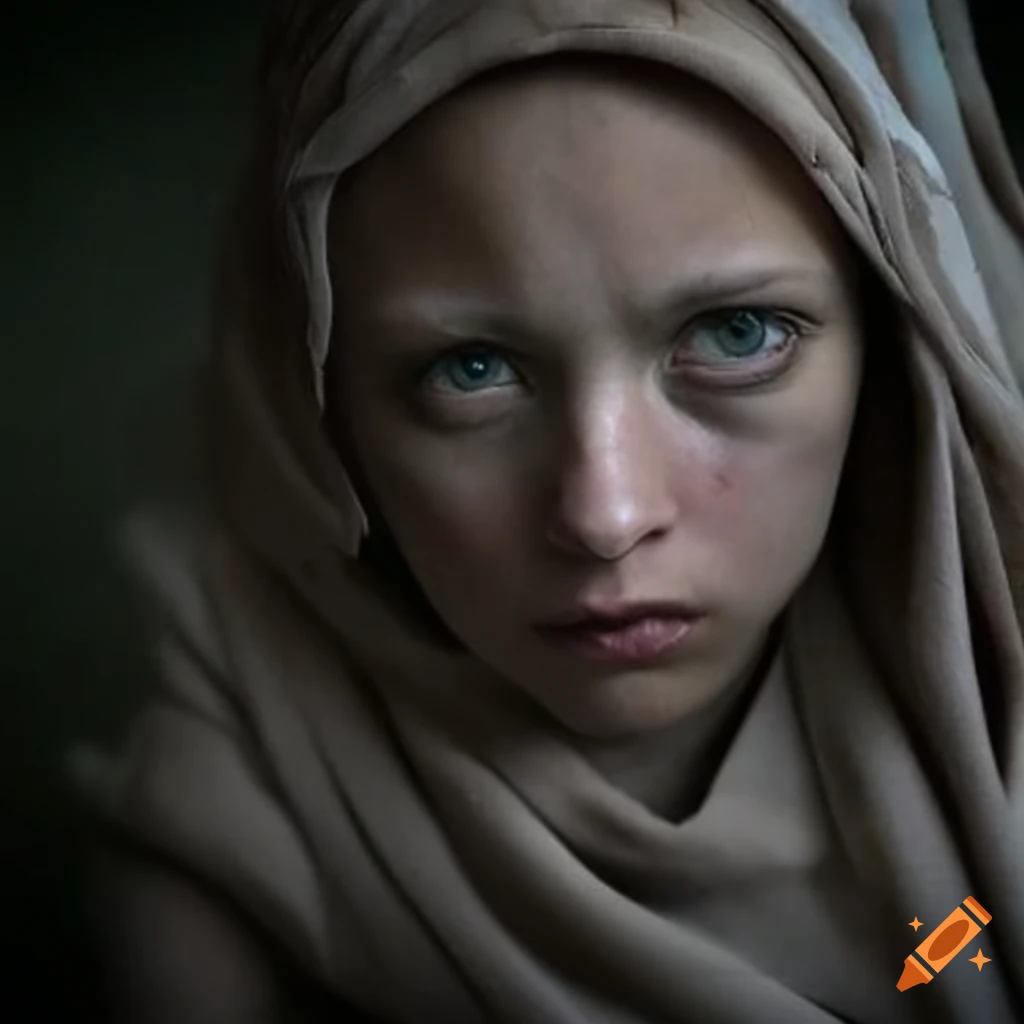 Sad woman in tattered clothing on Craiyon