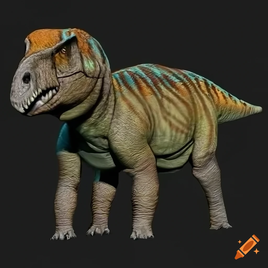 Colorful hadrosaurus dinosaur in warm morning light on Craiyon