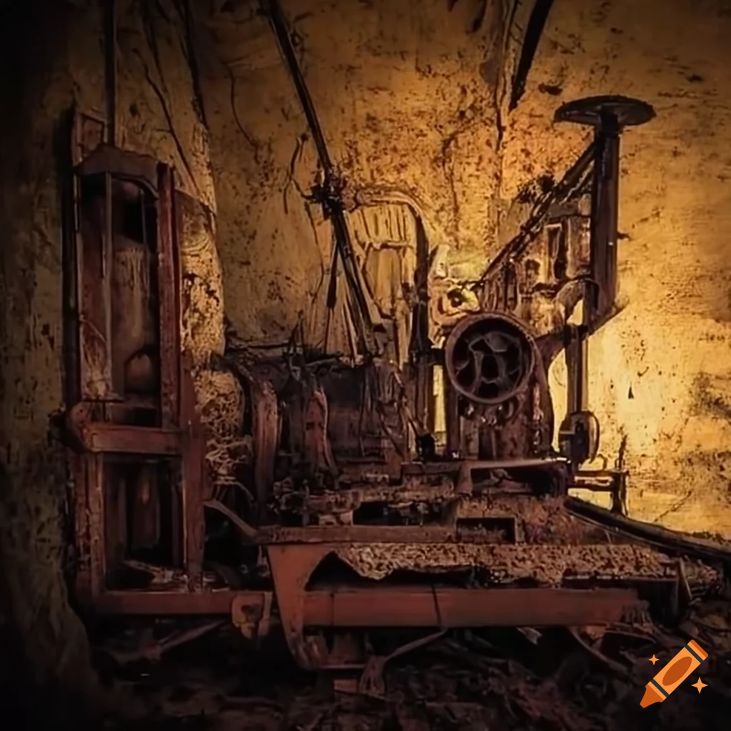 Ghostly remnants of rusted machines from an old mine on Craiyon