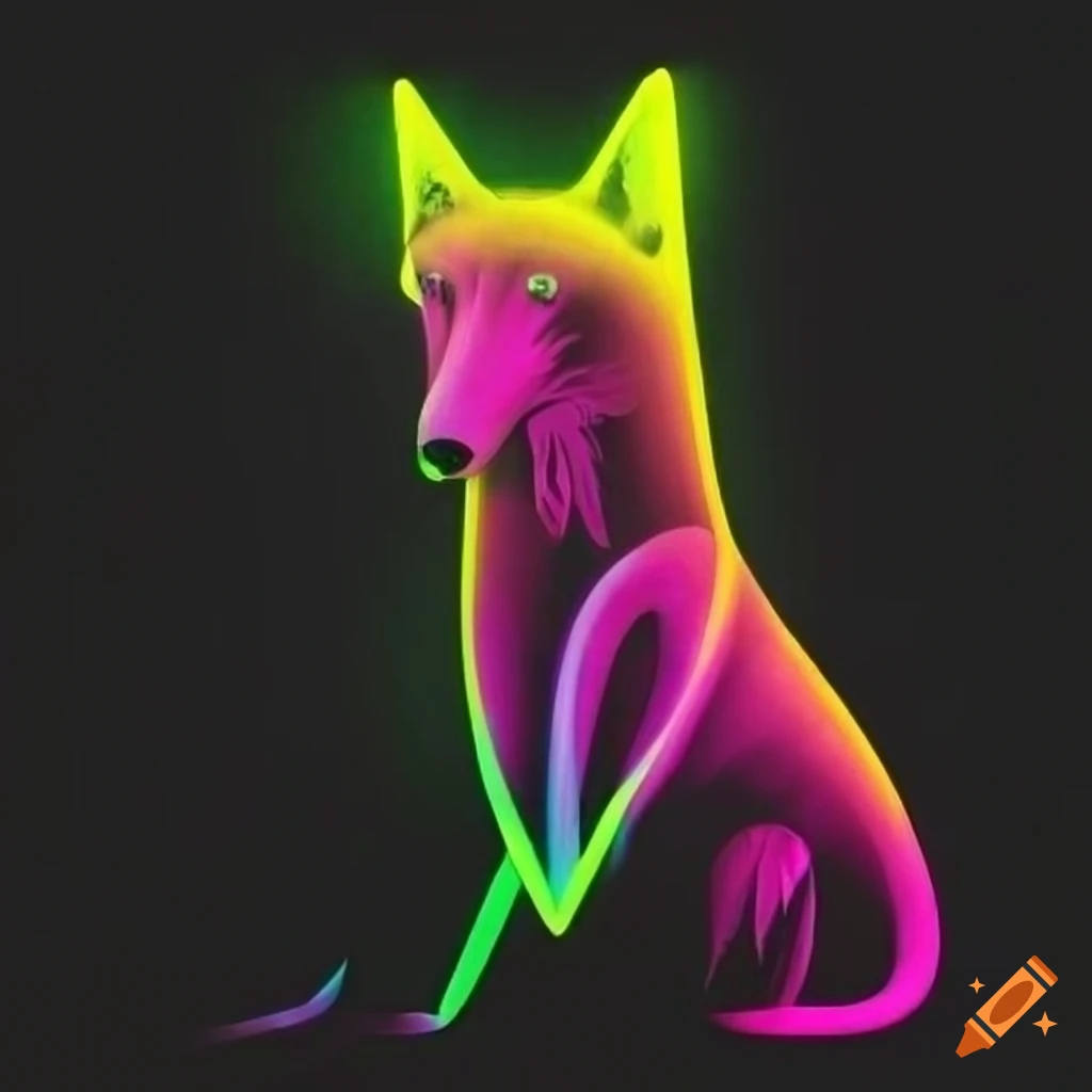 Max ernst neon magenta wolf inside a yellow neon triangle on black ...