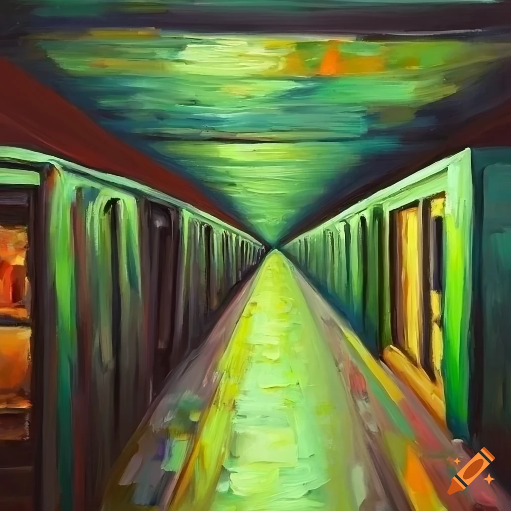 Oil painting of a subway with green color tone on Craiyon