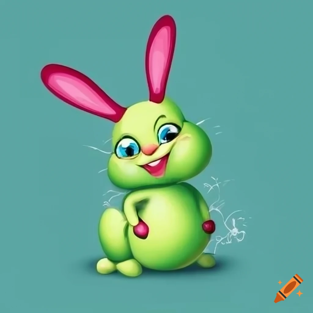 Cute cartoon of a pregnant alien bunny with a happy expression on Craiyon