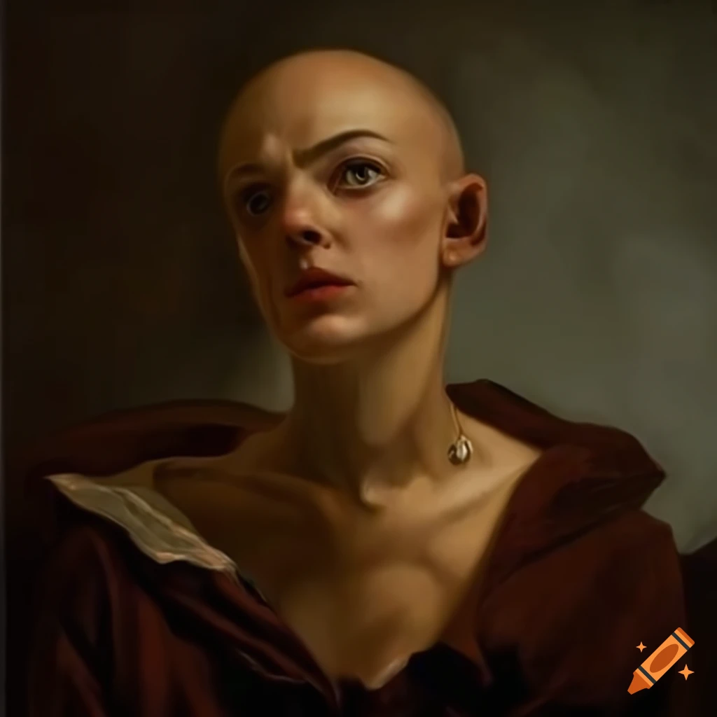 Ethereal editorial portrait of a bald martian cyborg in hyper-realistic ...