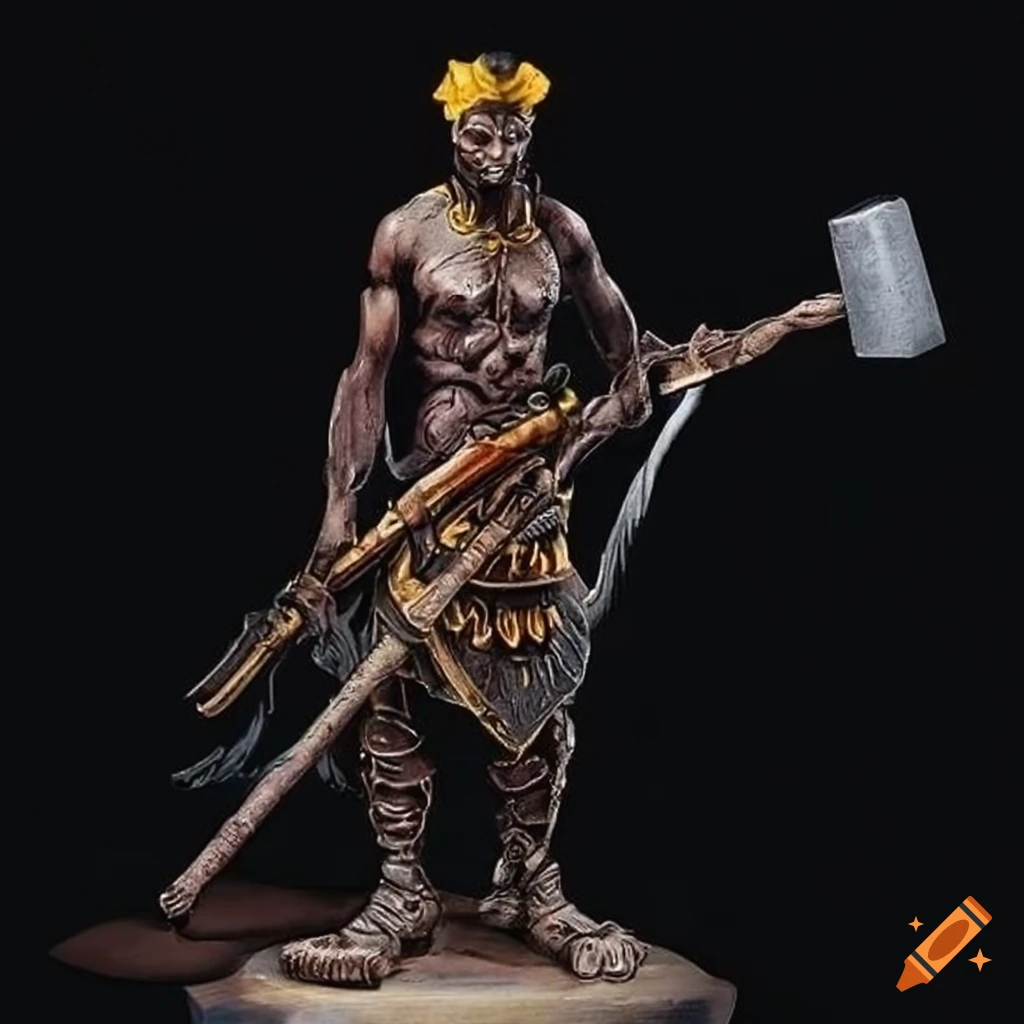 African warrior with a hammer in a blacksmith setting on Craiyon