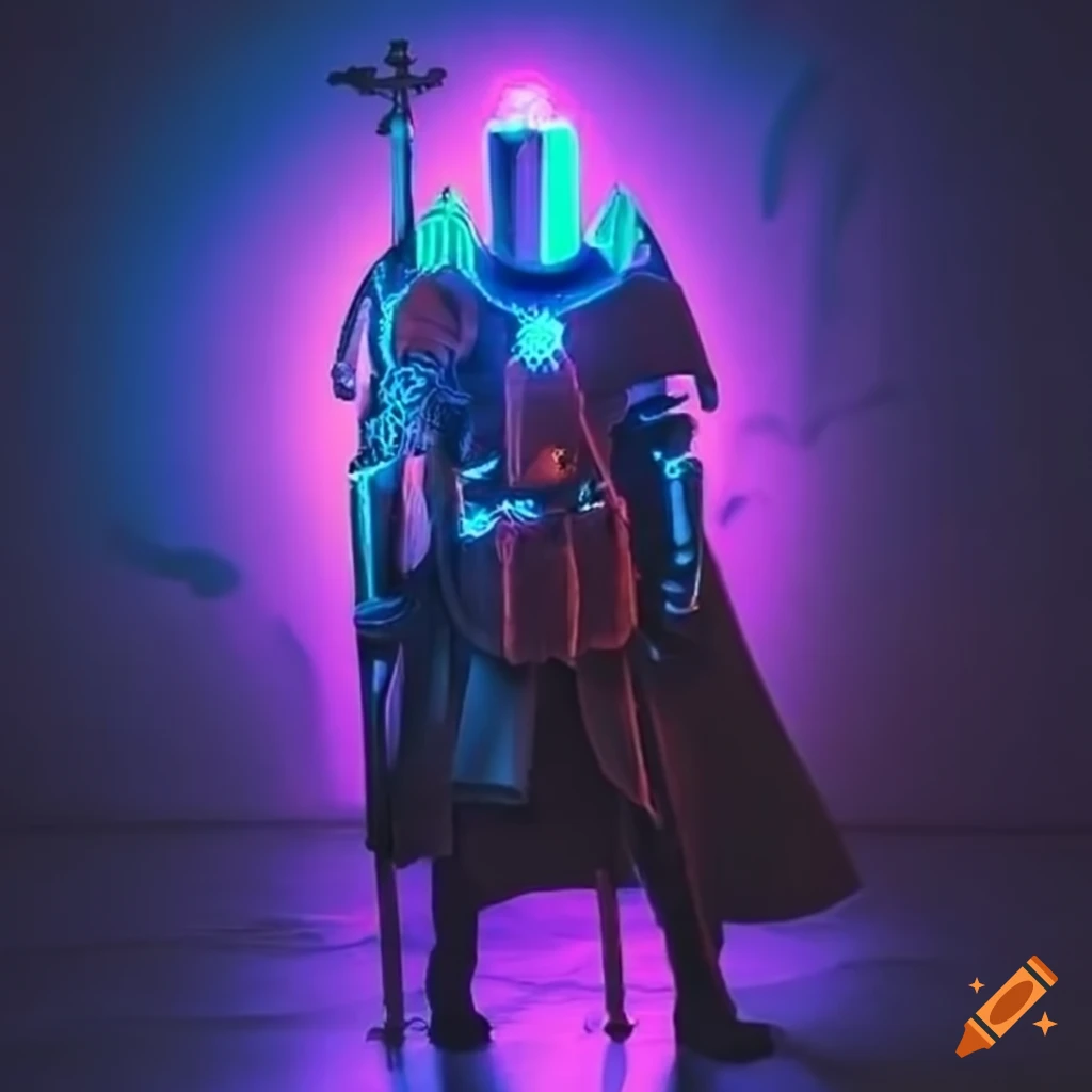 Neon-lit knight in an artistic representation on Craiyon