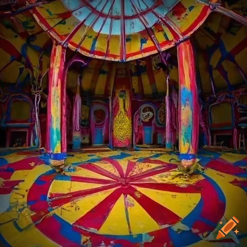 Colorful abandoned circus interior on Craiyon