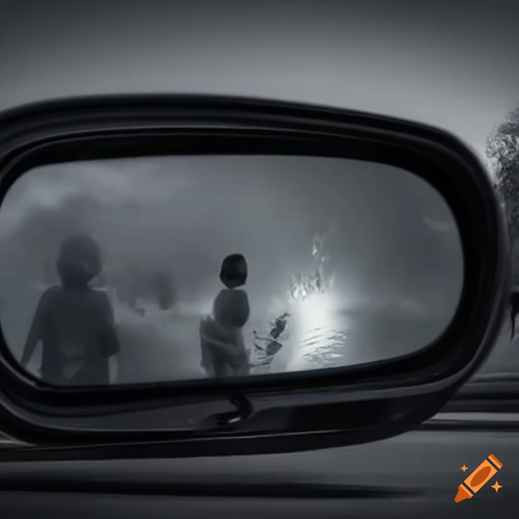 Ghostly reflection in a car's side mirror on Craiyon