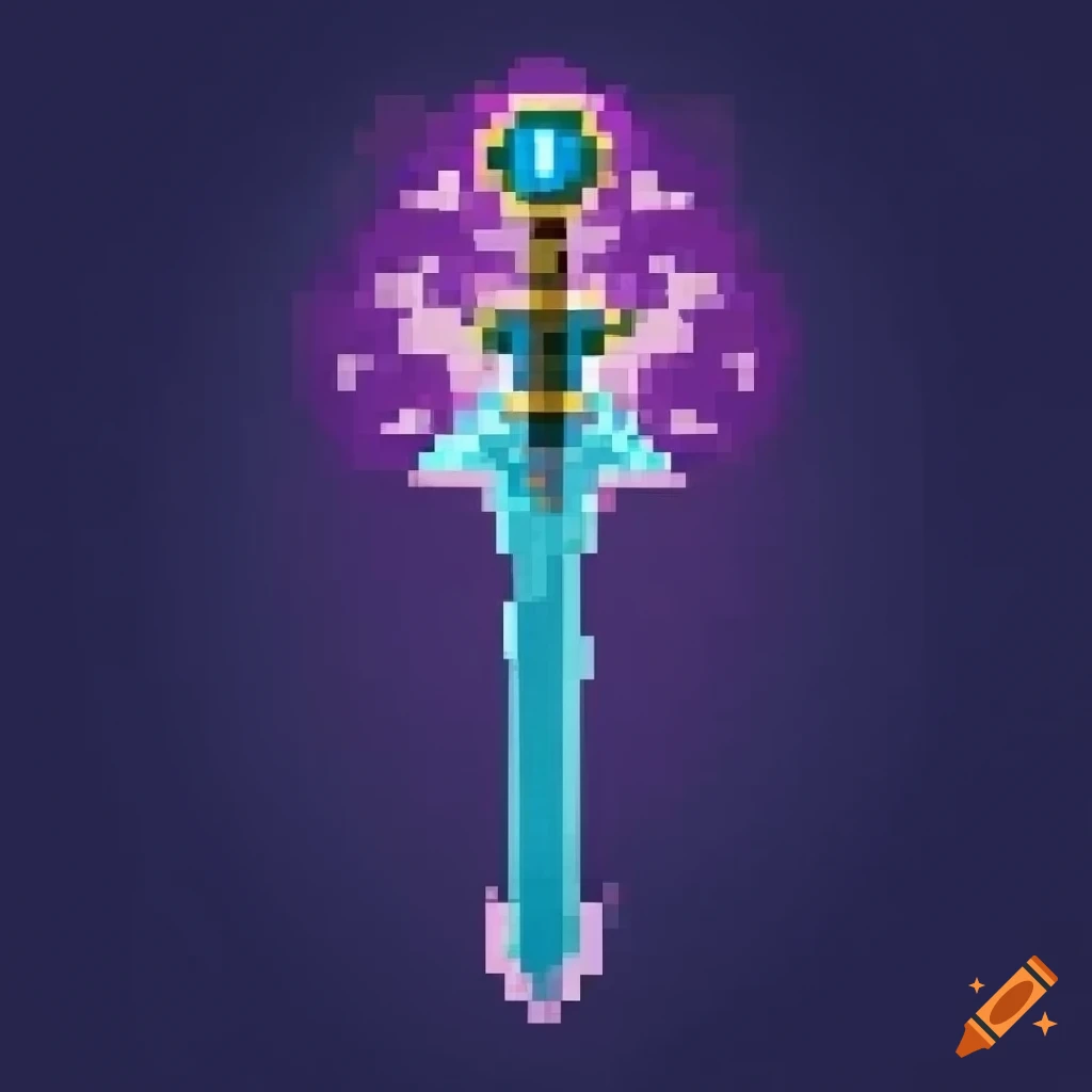 Magical glowing pixel art sword on Craiyon