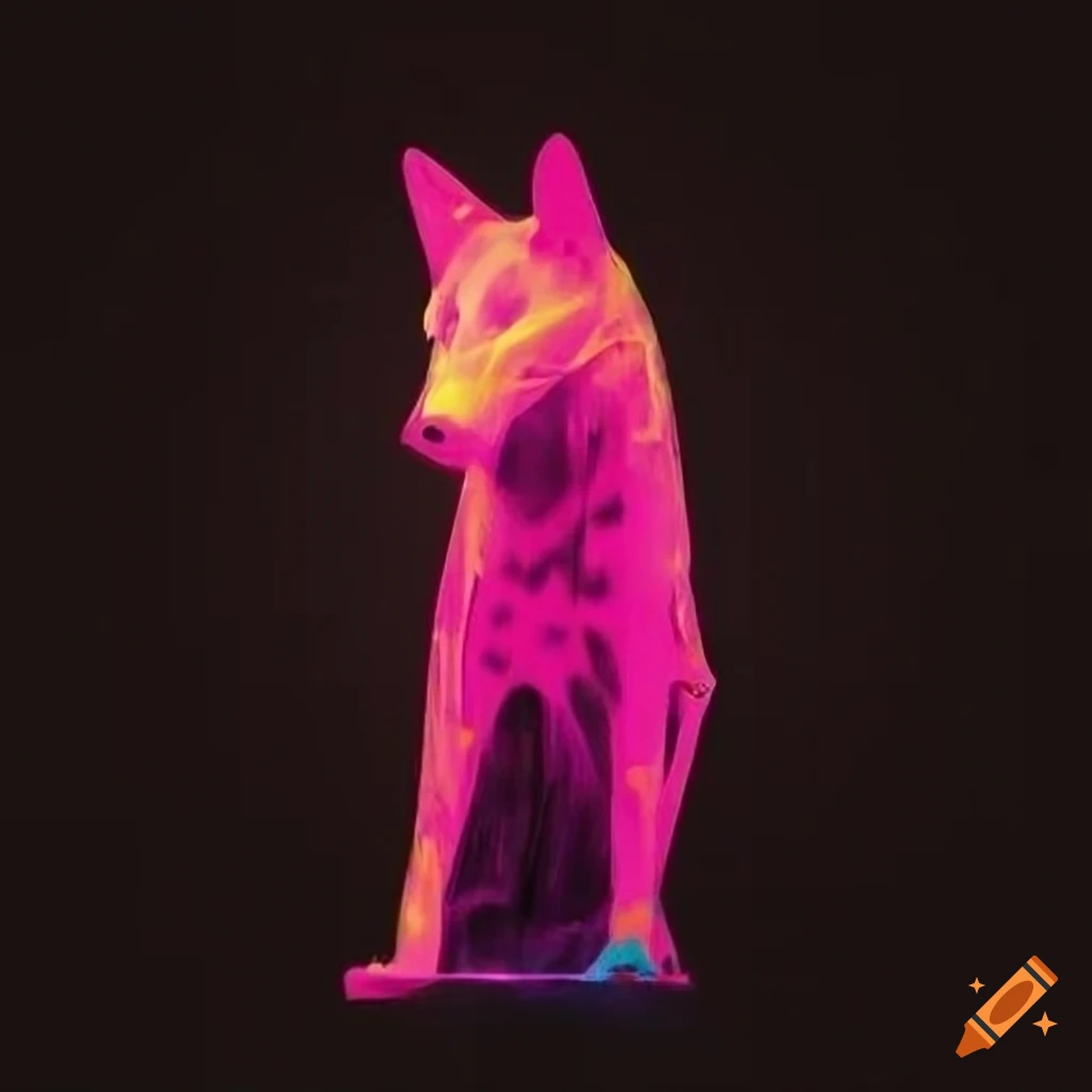 Max ernst neon magenta wolf inside a yellow neon triangle on a black ...