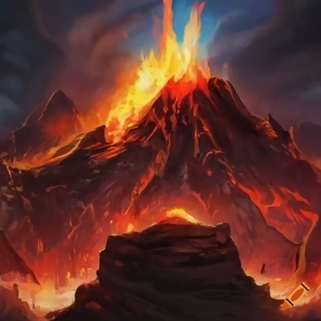 Highly detailed anvil with volcanic landscape background in magic: the ...