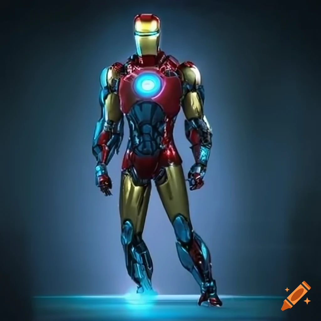 Cyborg with metal body, built-in blade, and blue core in chest on Craiyon