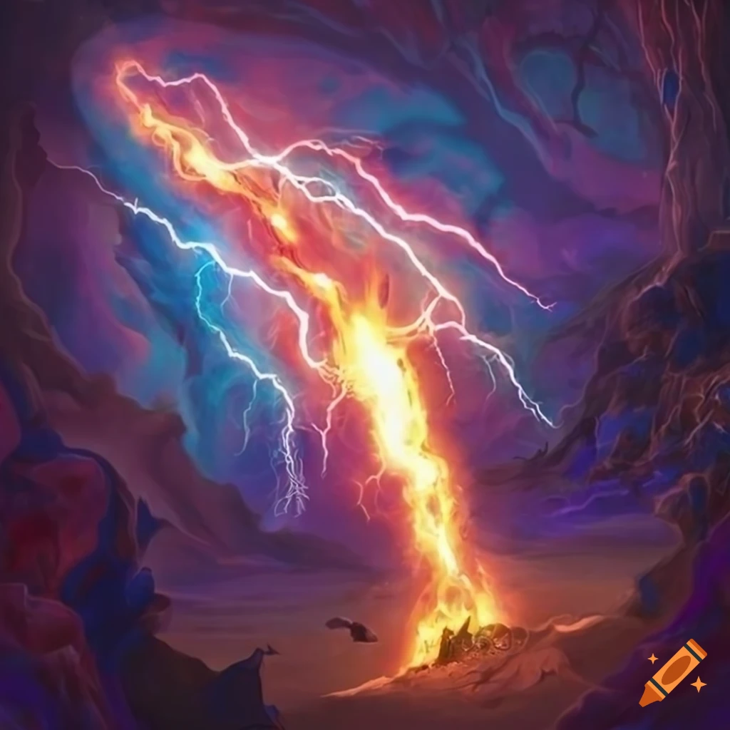 Lightning Fireball with explosive impact in a fantasy RPG setting on ...