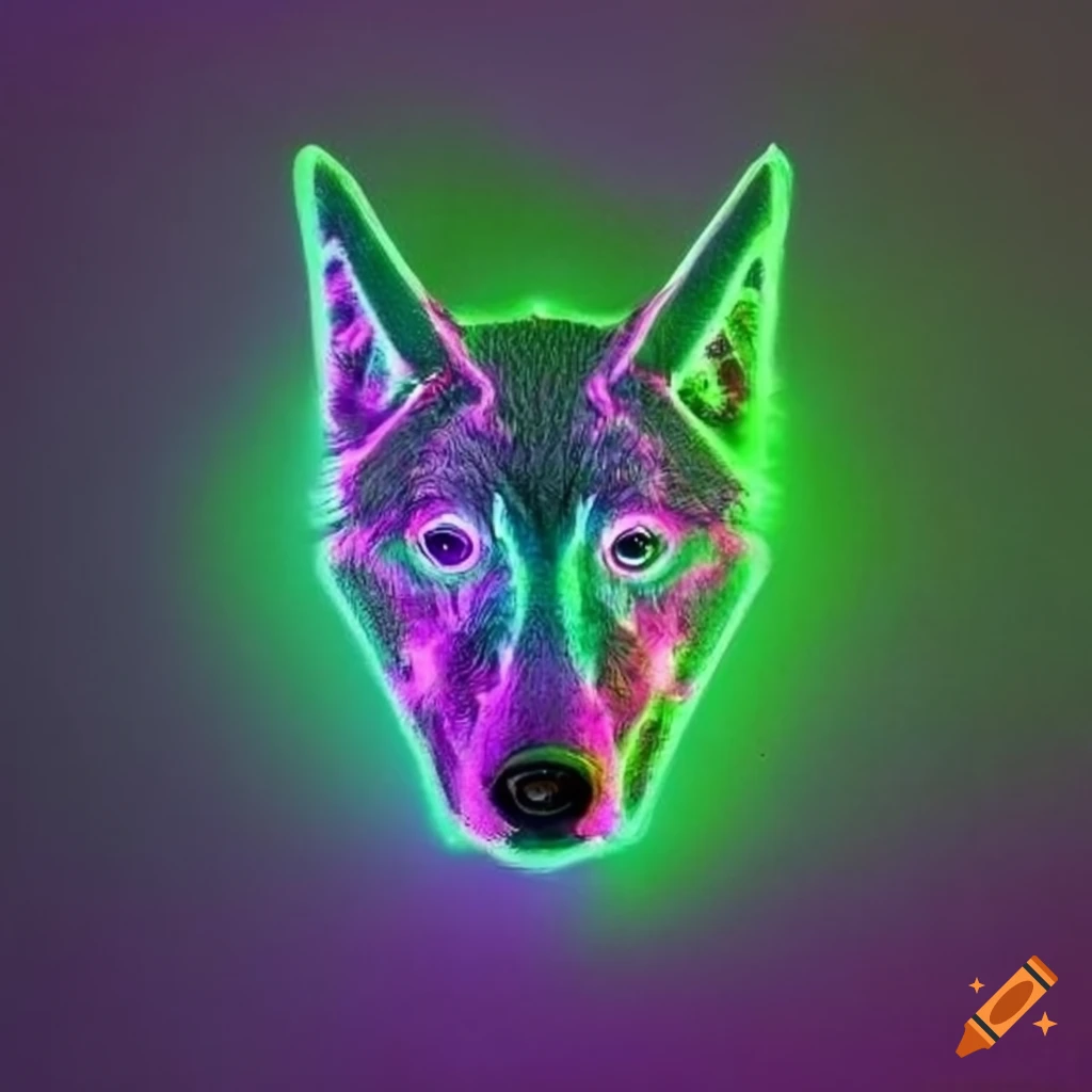 Max ernst neon magenta wolf in green neon triangle on black background ...