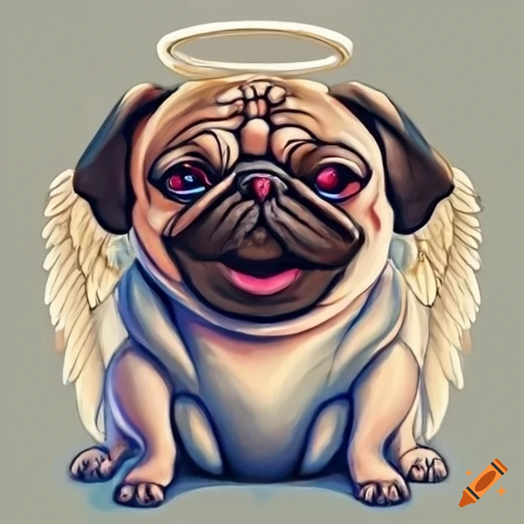 Pug with angel wings on Craiyon