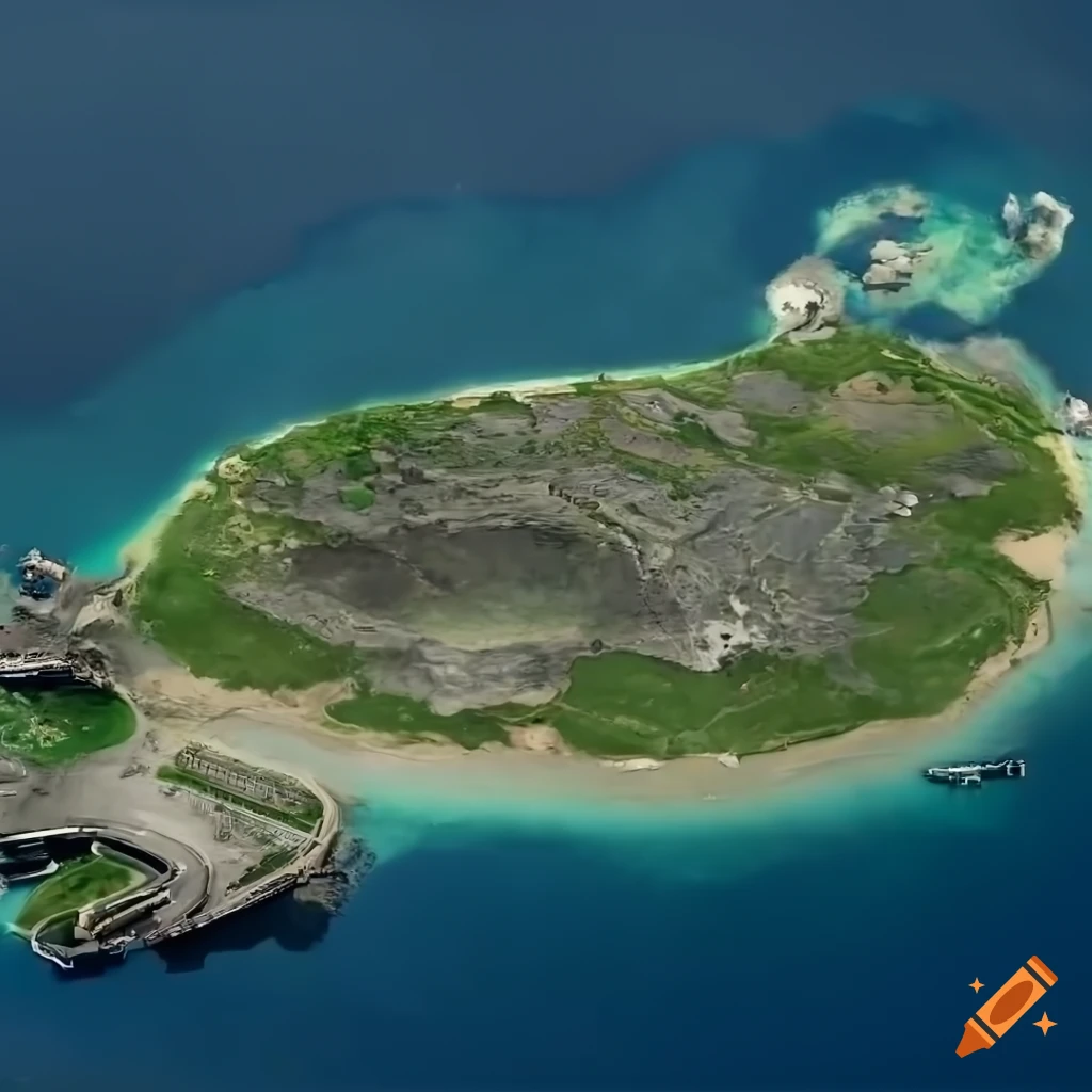 Military island with army headquarters, naval docks, and airfields in ...